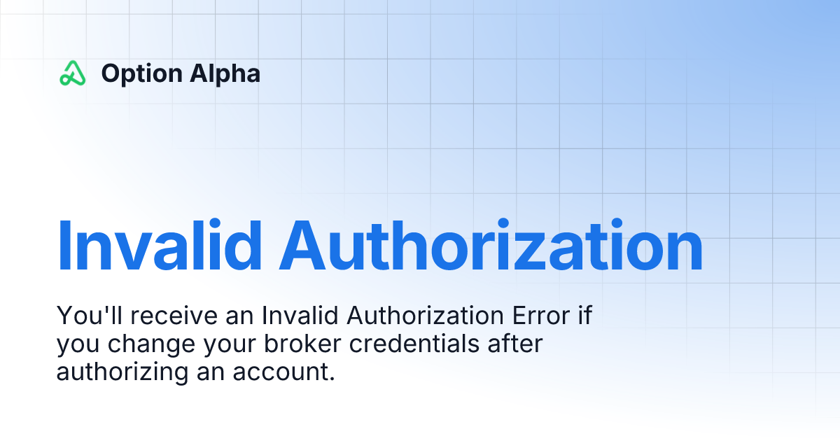 Invalid Authorization | Option Alpha